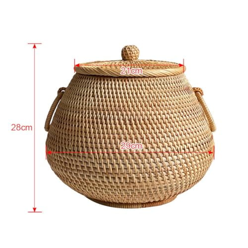 Rattan Round Basket with Lid, Round Storage Bin Organizer Rattan ...