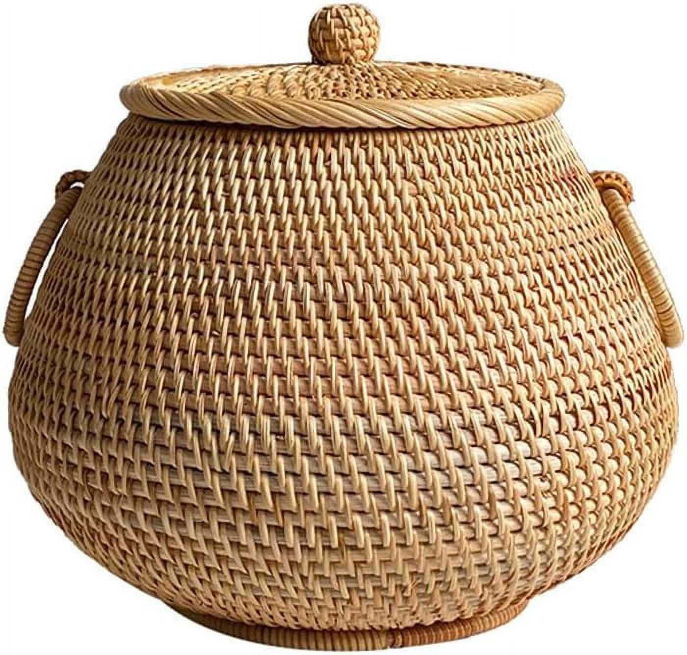 Rattan Round Basket with Lid, Round Storage Bin Organizer Rattan ...