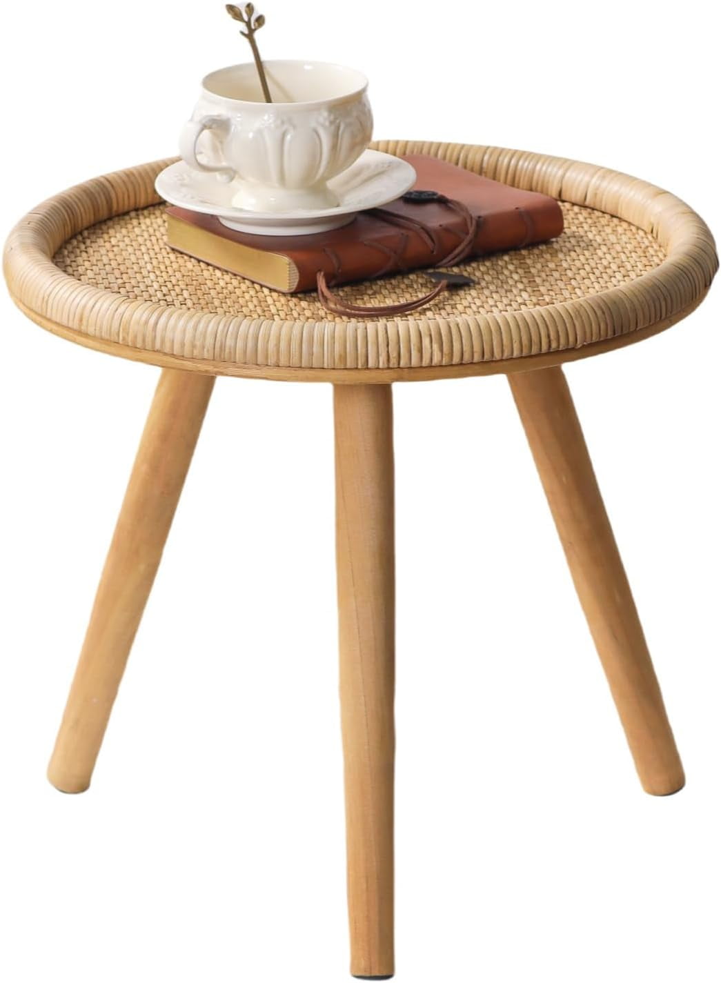 Hltser Rattan Round Coffee Table Boho Circle Side Table End Table for ...