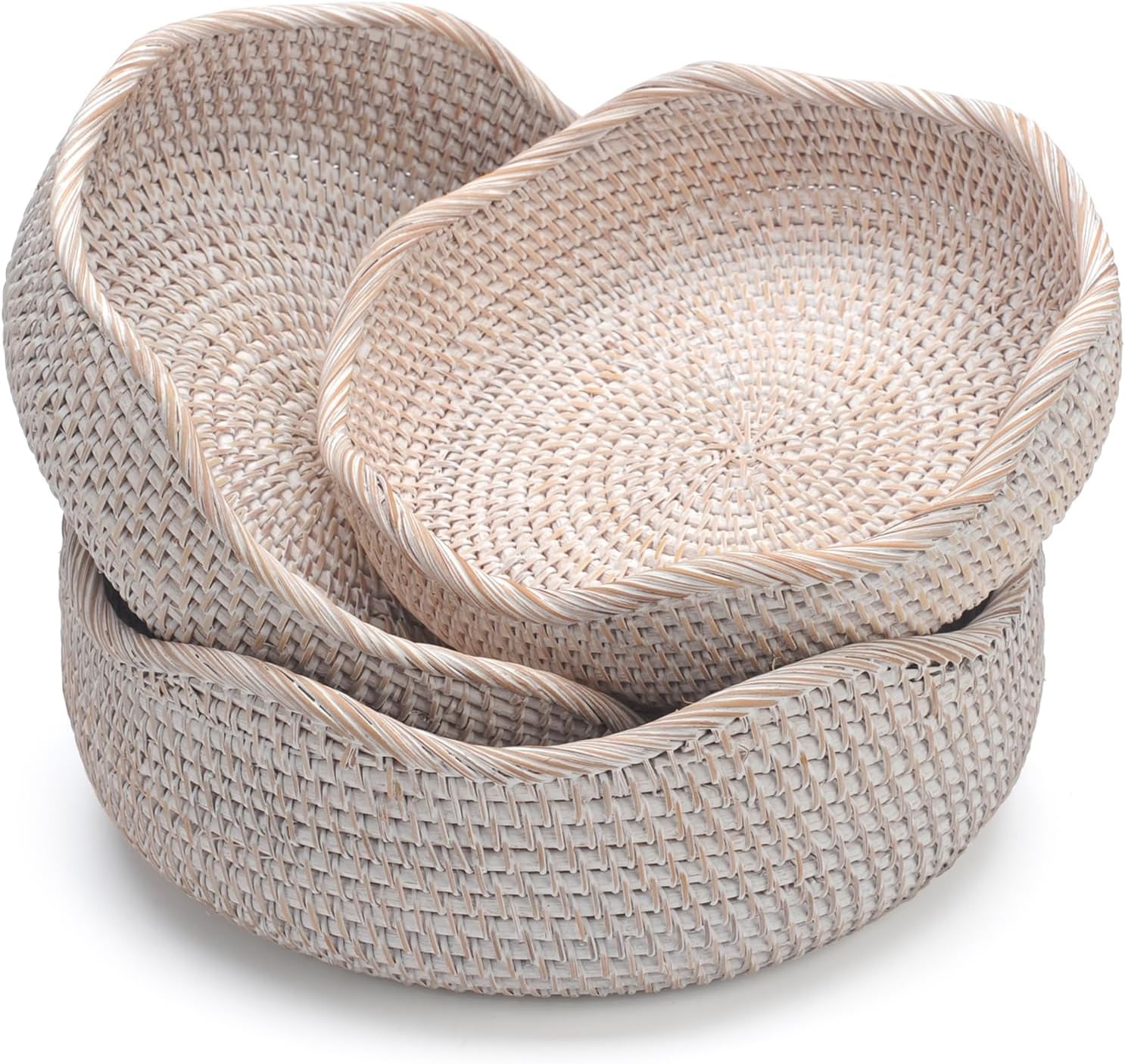 Rattan Round Fruit Baskets, Wicker Storage Bowls, Natural Woven Serving ...