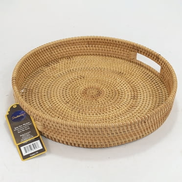 Rattan Round Serving Tray, Hand-Woven Rattan Tray Serving Tray with ...