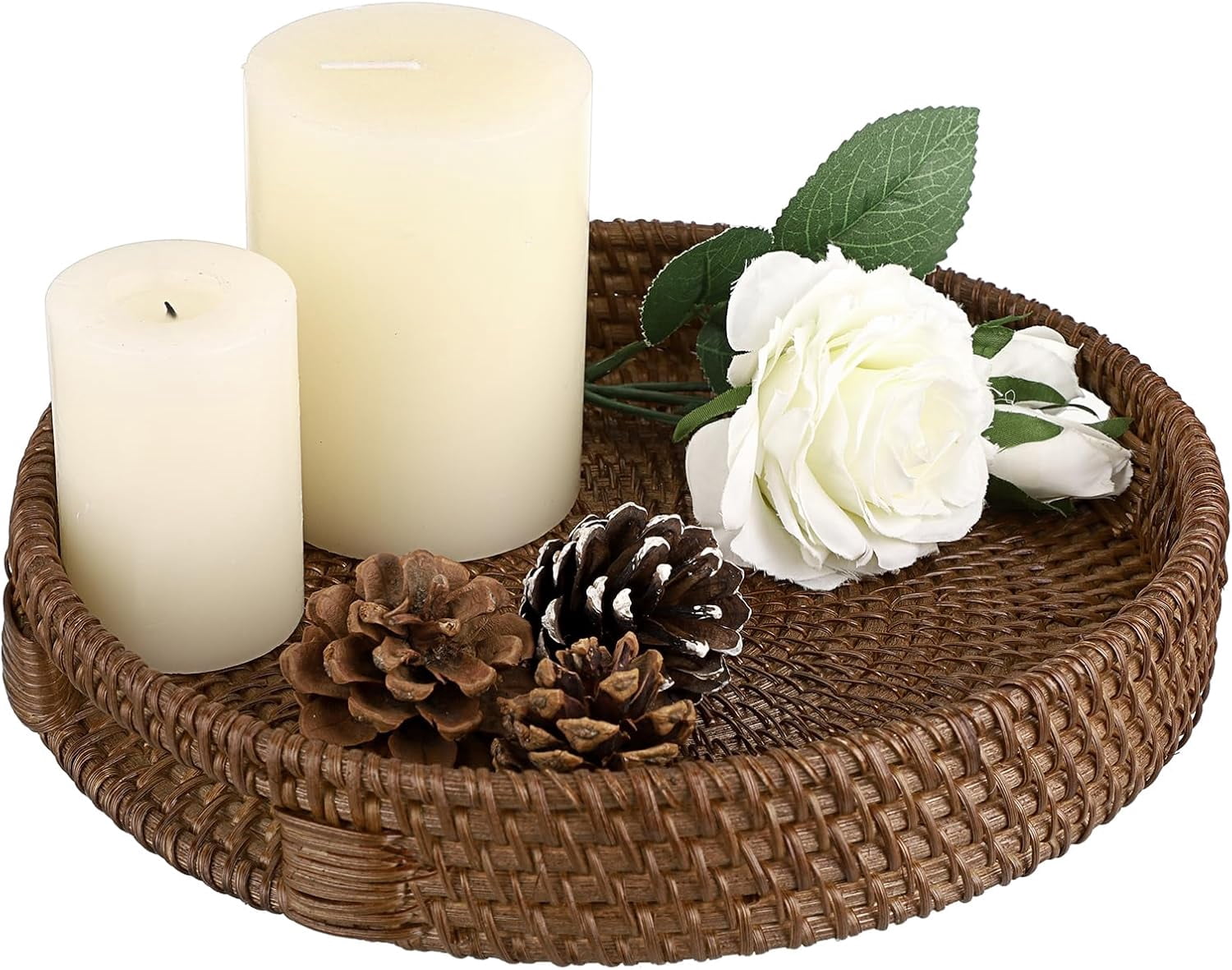Rattan Round Serving Tray with Handles, Woven Decorative Basket Tray ...