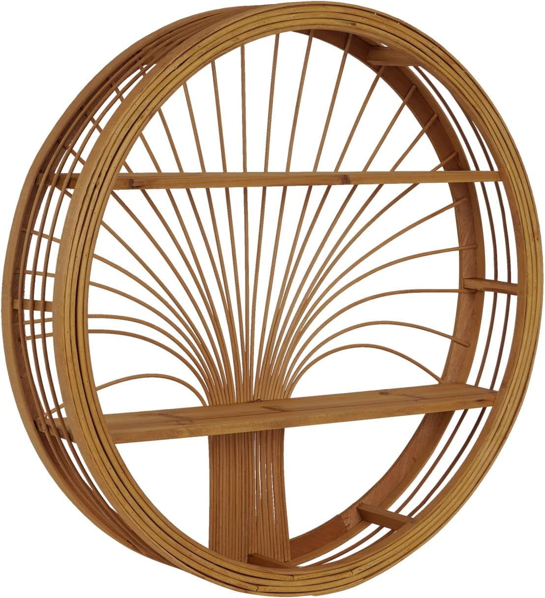 Rattan Round Wall Shelf 2 Tier Boho Floating Shelf Bohemian Handwoven ...