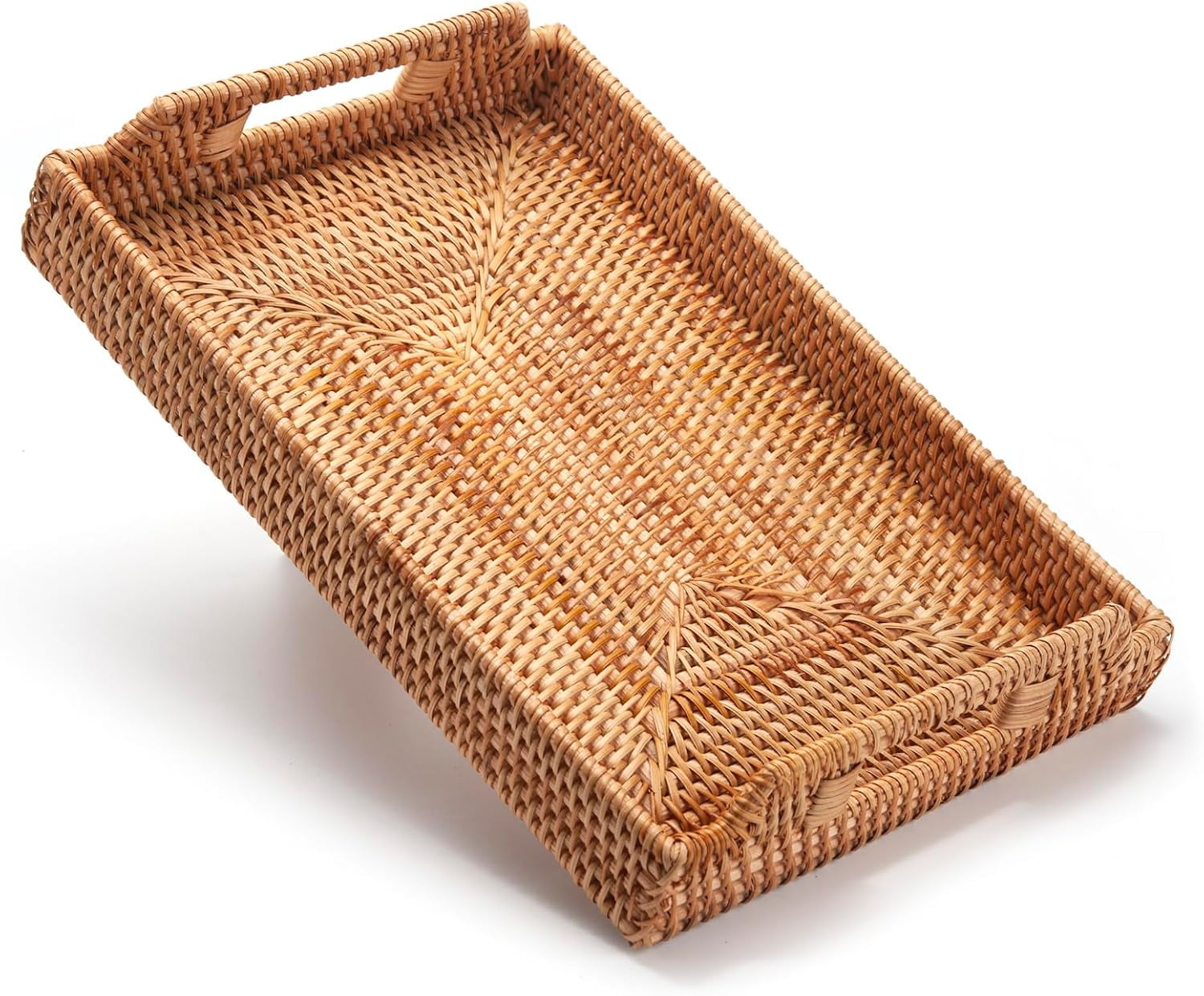 Rattan Serving Tray, Hand Woven Tray with Handles, Rectangular Wicker ...