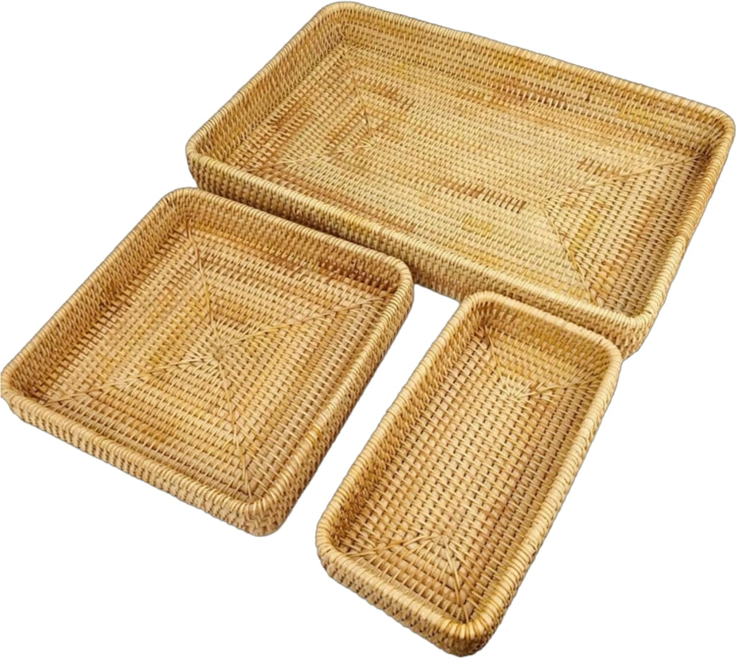 Rattan Serving Tray: Wicker Tray Rectangular Woven Storage Basket ...
