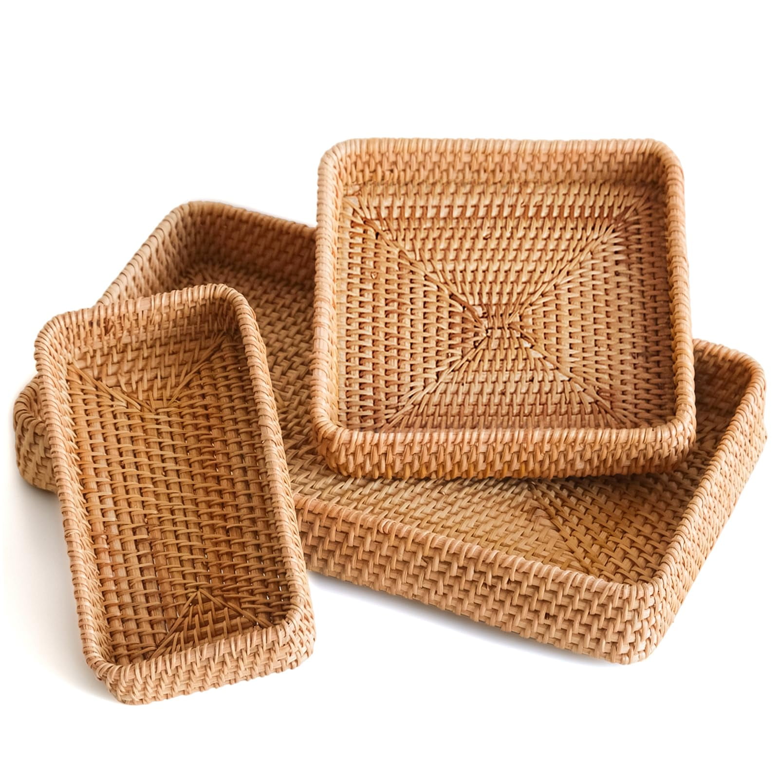 Rattan Serving Tray, Woven Wicker Rectangle Trays, Shallow Basket Tray ...