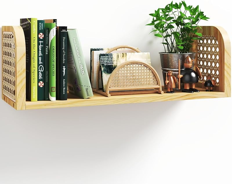 Rattan Shelf Set of 2, Cute Nursery Shelves Wall Mounted, Natural ...