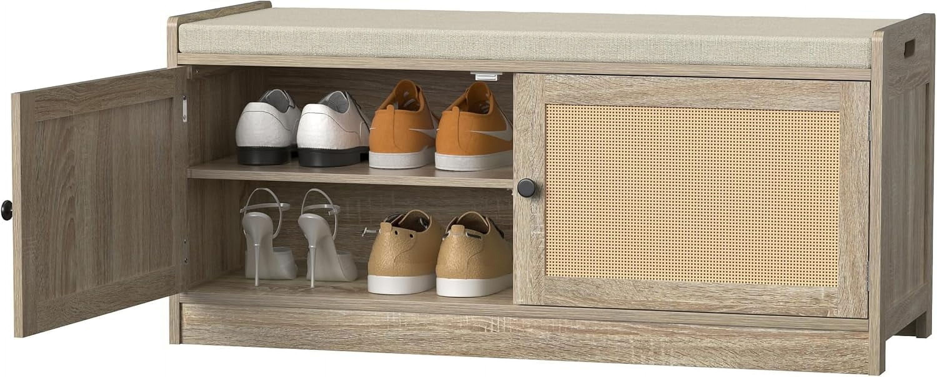 Rattan Shoe Bench, Entryway Bench with Shoe Storage, Wooden Shoe Rack ...