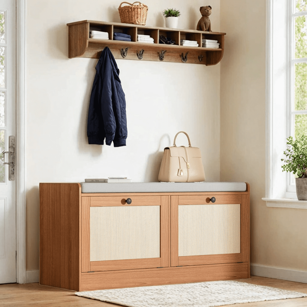 Rattan Shoe Bench fit up to Shoe Size 16, Boho Entryway Bench with ...