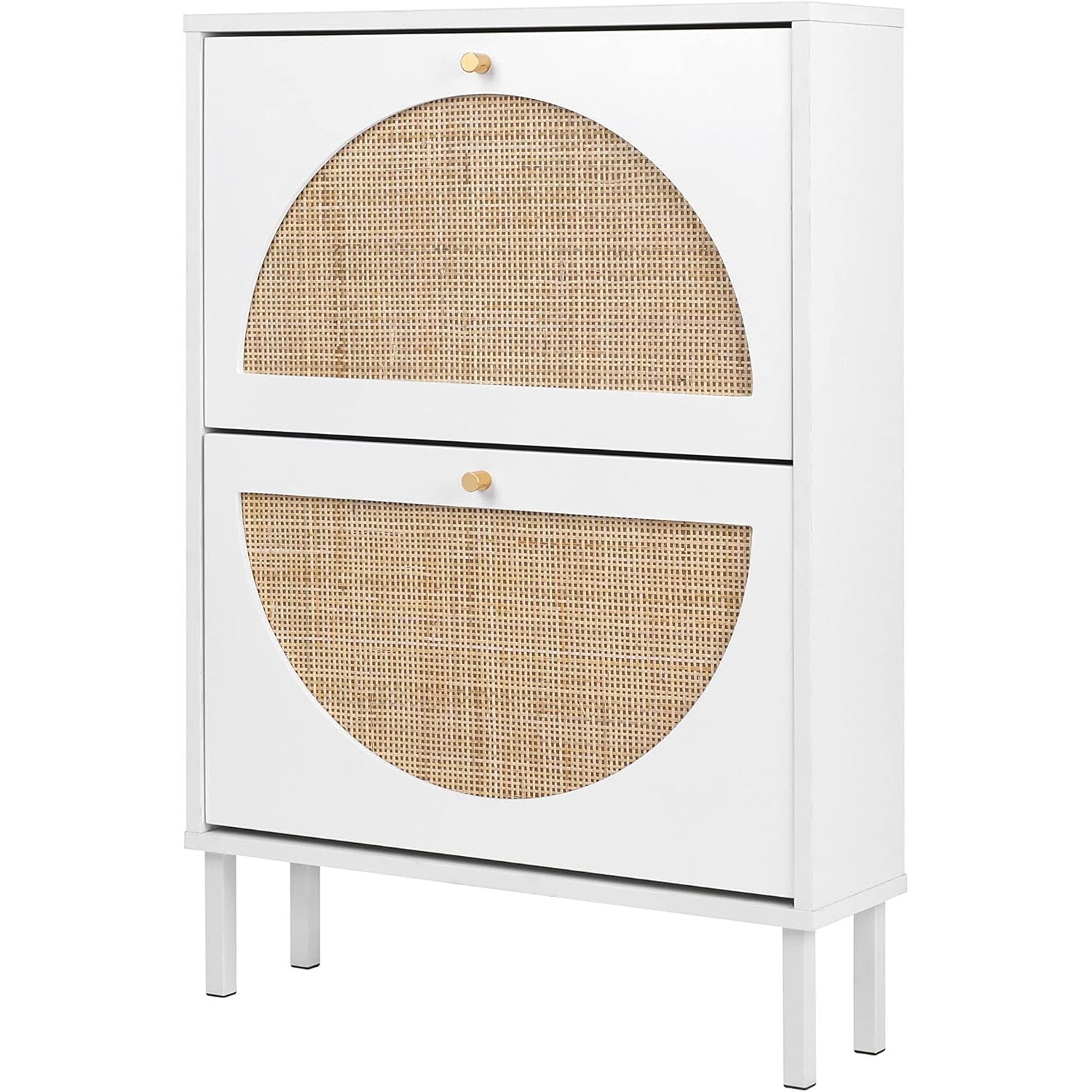 Rattan Shoe Cabinet with 2 Flip Drawers,2-Tier Shoe Storage Cabinet for ...
