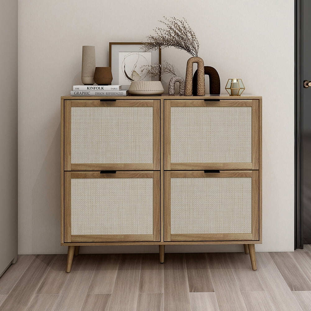Rattan Shoe Cabinet, Modern Free Standing Storage Racks With 4 Flip ...