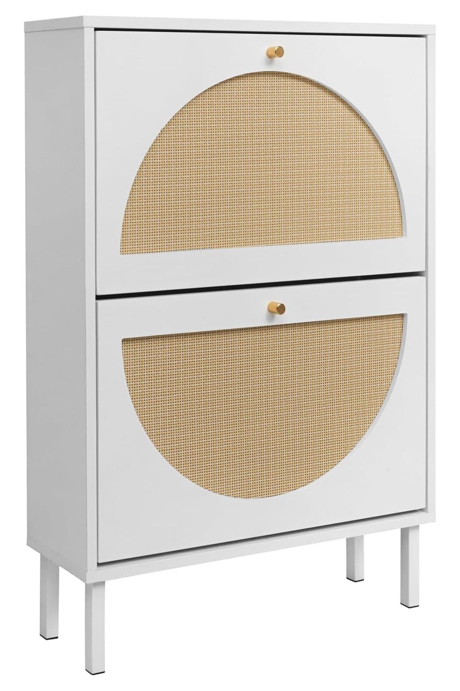 Rattan Shoe Cabinet with 2 Drawers, White Shoe Shelf Organizer with ...