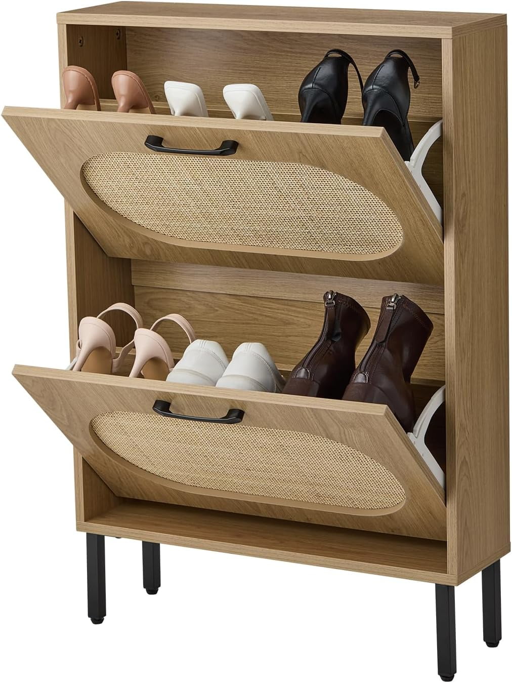 Rattan Shoe Cabinet with 2 Flip Door,Etryway Shoe Storage Cabinet ...