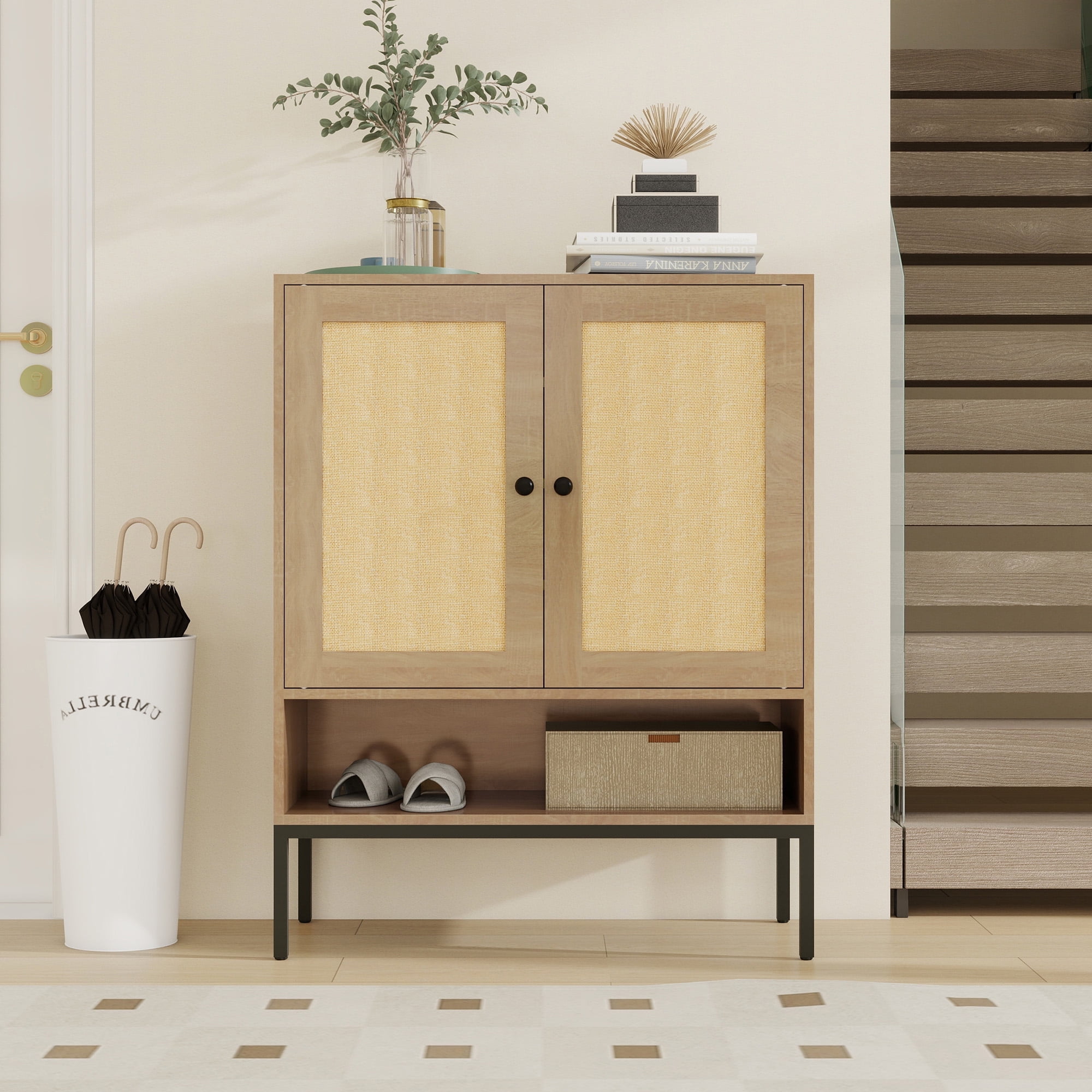 ENSHUI Shoe Cabinet with Adjustable Shelves, 5-Tier Wooden Organizer ...