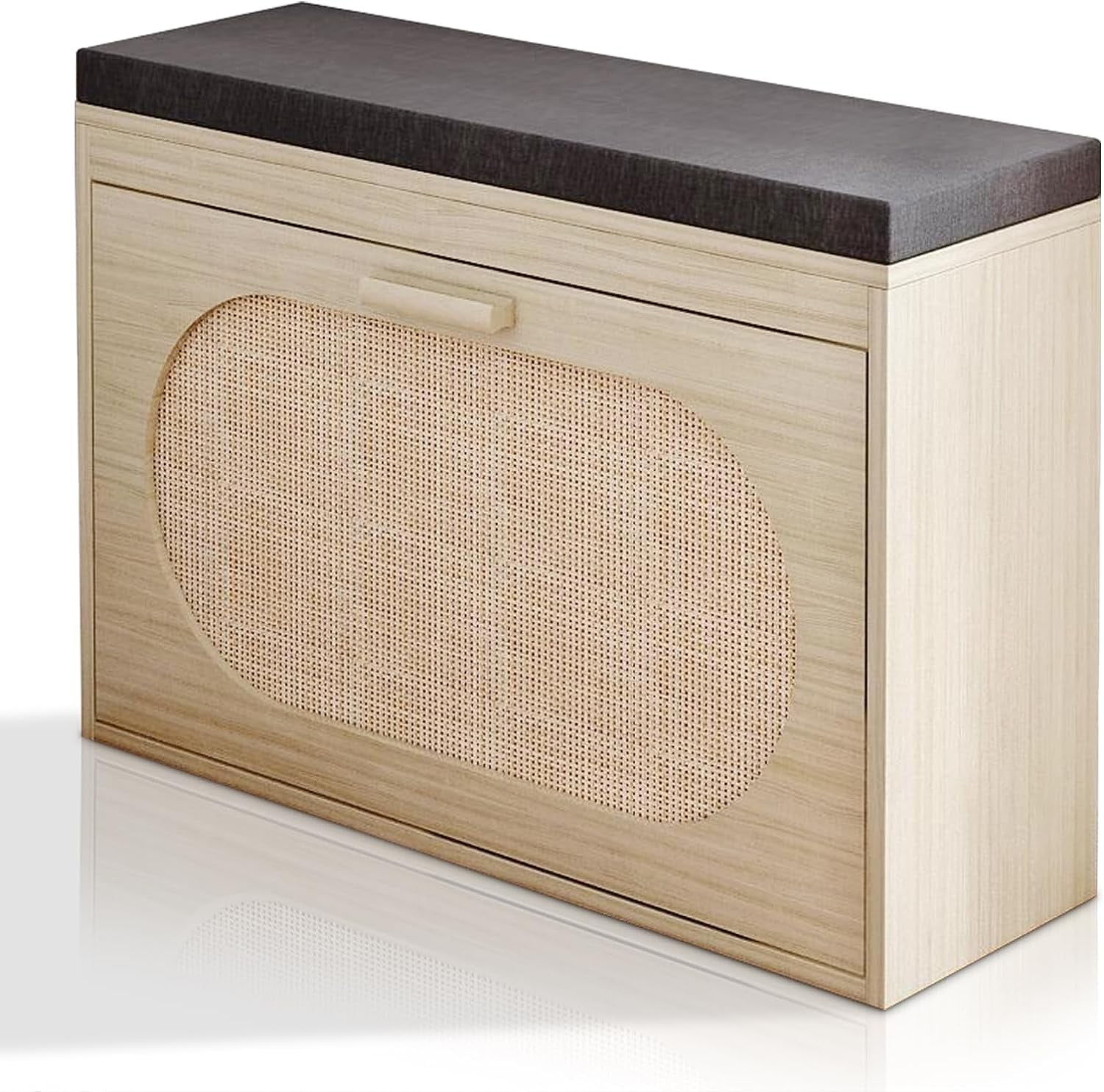 Rattan Shoe Rack with Flip Drawers - Shoe Storage with Padded Seat ...