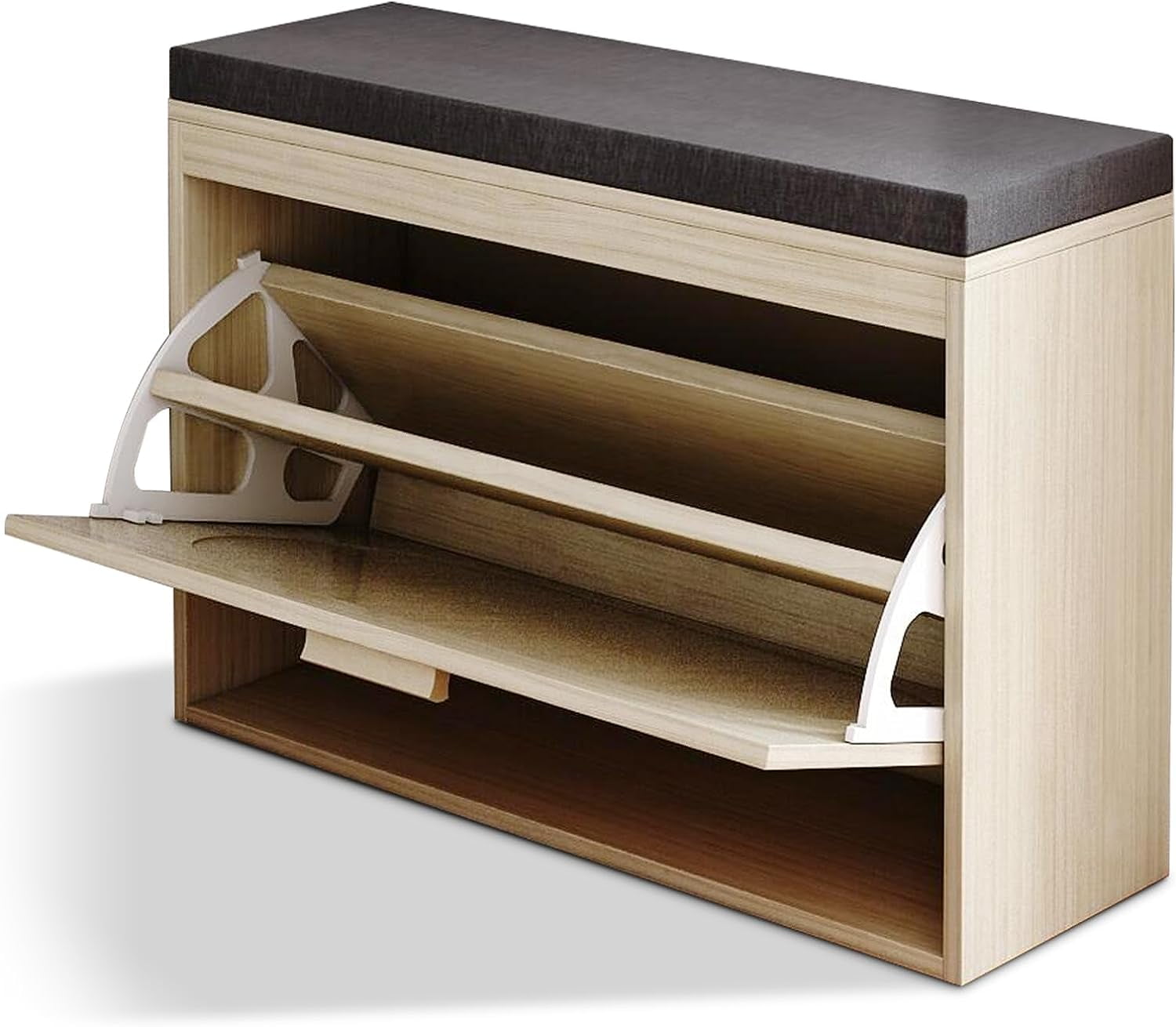 Rattan Shoe Storage Bench with Seat Cushion, Entryway Shoe Bench with ...