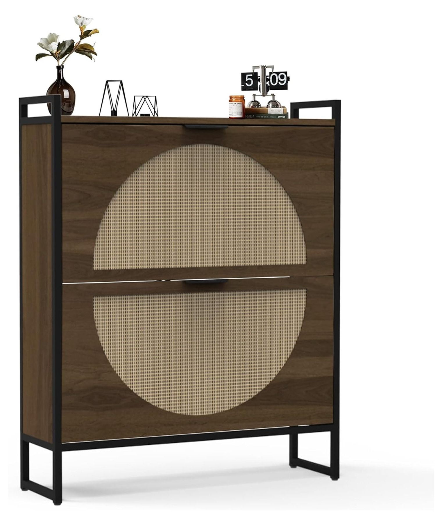 Rattan Shoe Storage Cabinet with 2 Drawers, Shoe Cabinet for Entryway ...