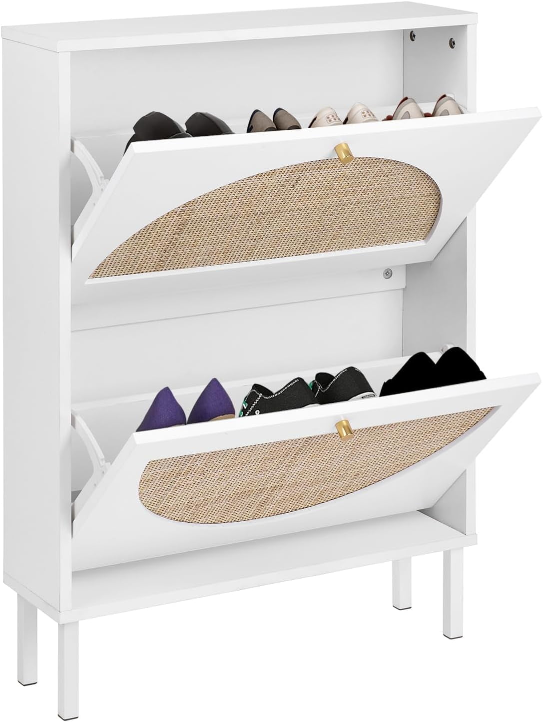 Rattan Shoe Storage Cabinet with 2 Flip Drawers Black Slim Shoe Cabinet ...