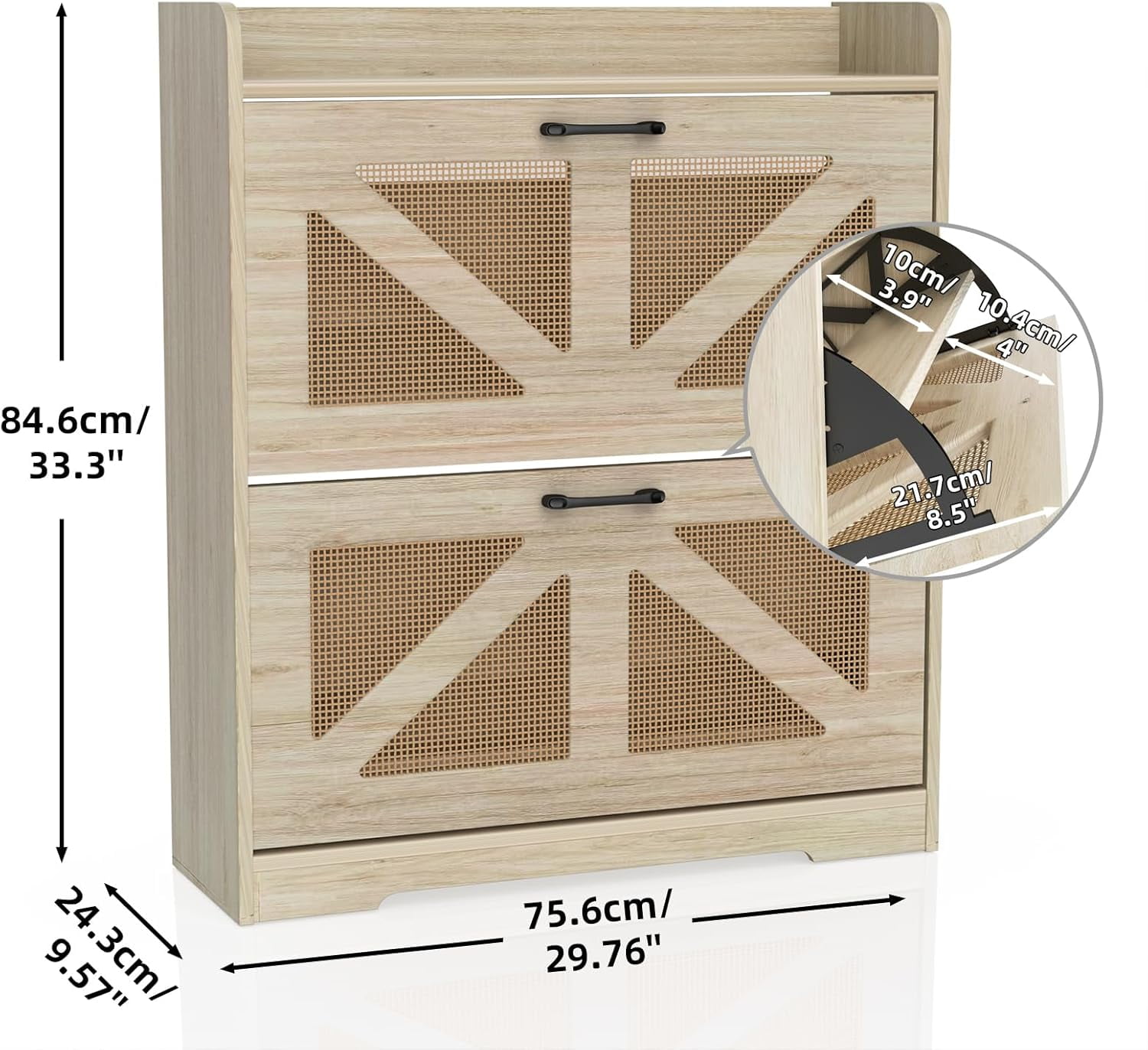 Rattan Shoe Storage Cabinet with 2 Flip Drawers, Freestanding Open ...