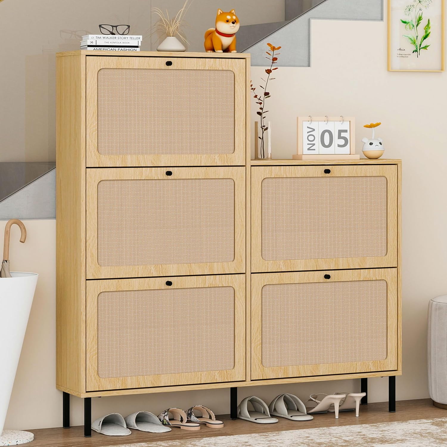 Rattan Shoe Storage Cabinet for Entryway,Narrow Shoe Organizer for ...