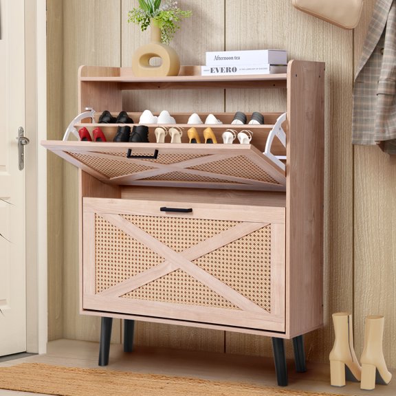 SKYSHALO Footwear Cabinet: Dual Flip Compartments, Entryway Shoe ...