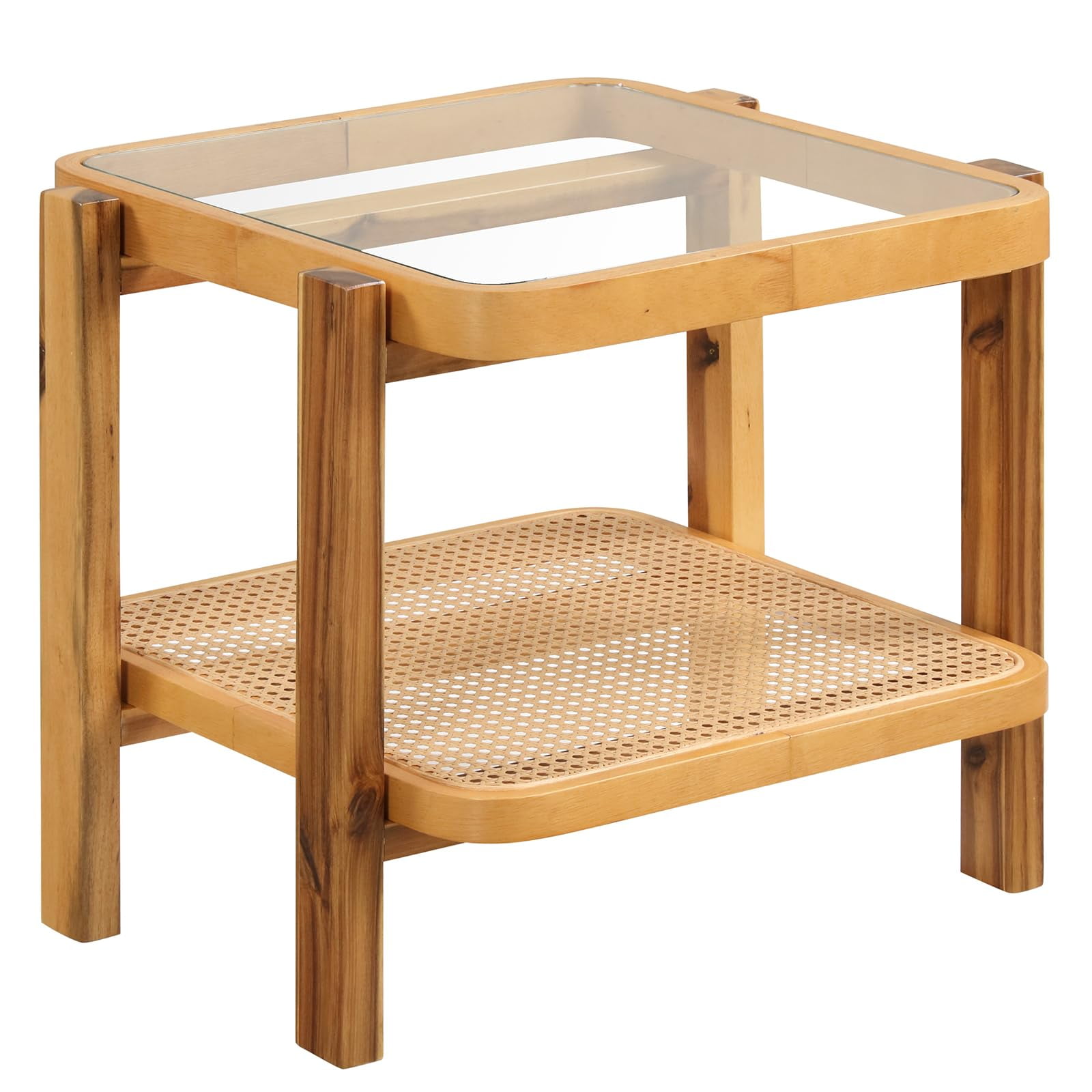 Rattan Side Table, Boho End Table for Living Room, Narrow Bedside Table ...