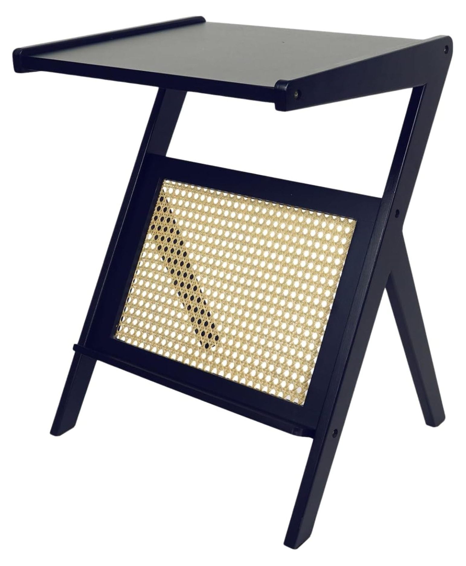 Rattan Side Table - Boho Nightstand Solid Wood Top Century Modern Side ...