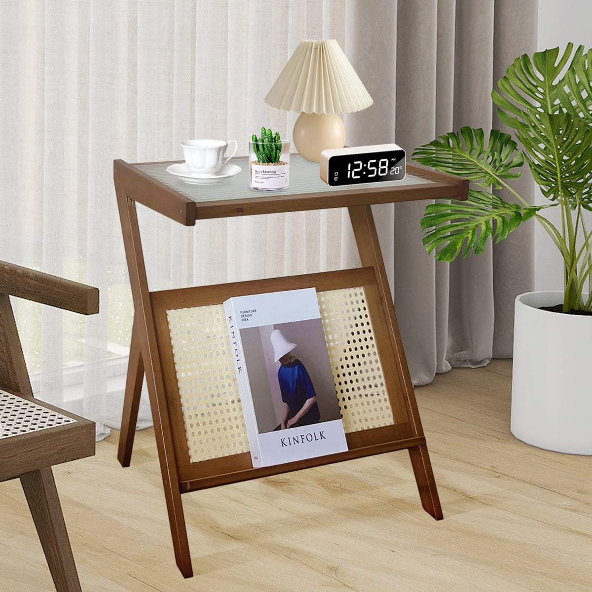 Rattan Side Table, Boho Side Table Small End Tables Accent Glass Coffee ...