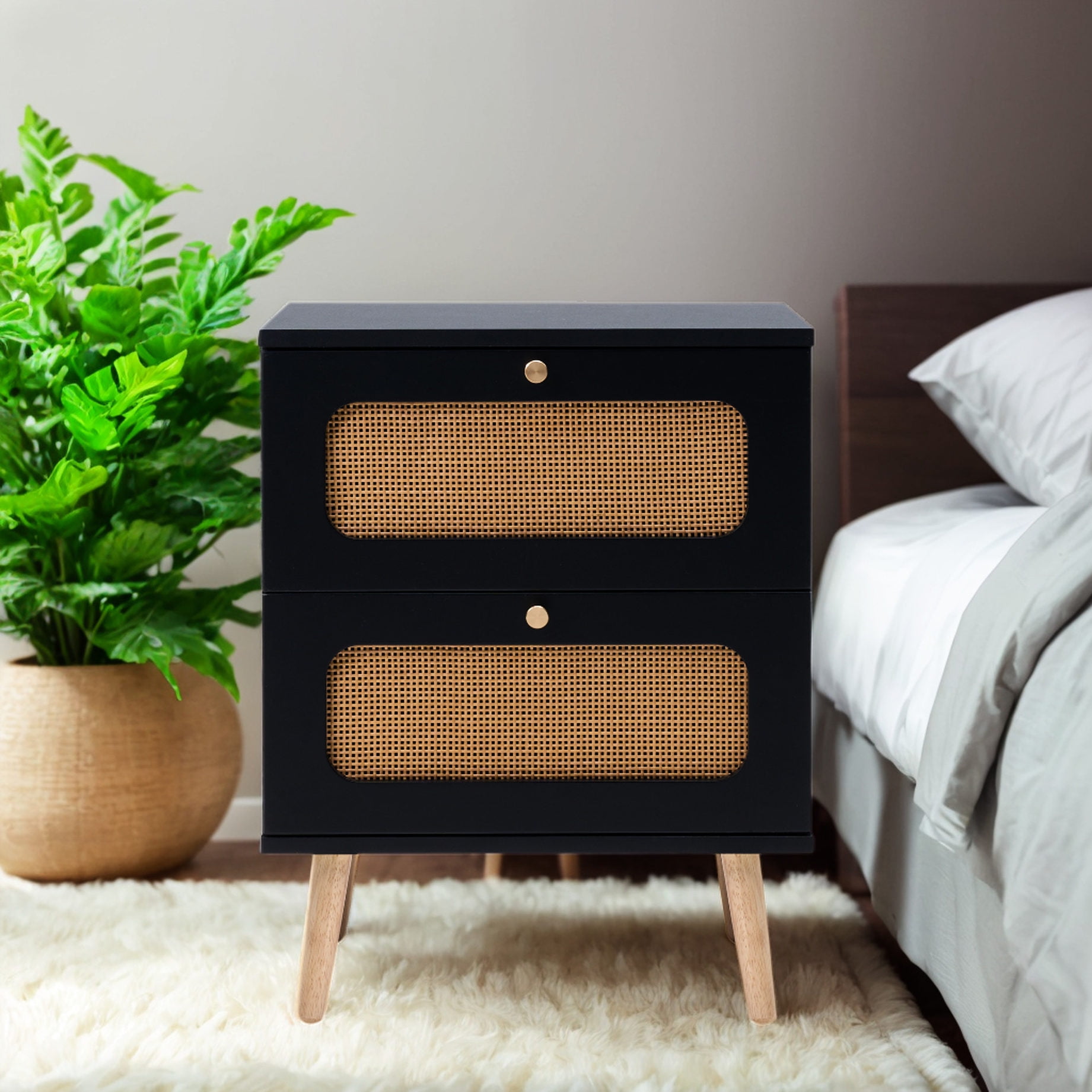 Rattan Side Table | Used as Bedside and Sofa Side Storage | Natural ...