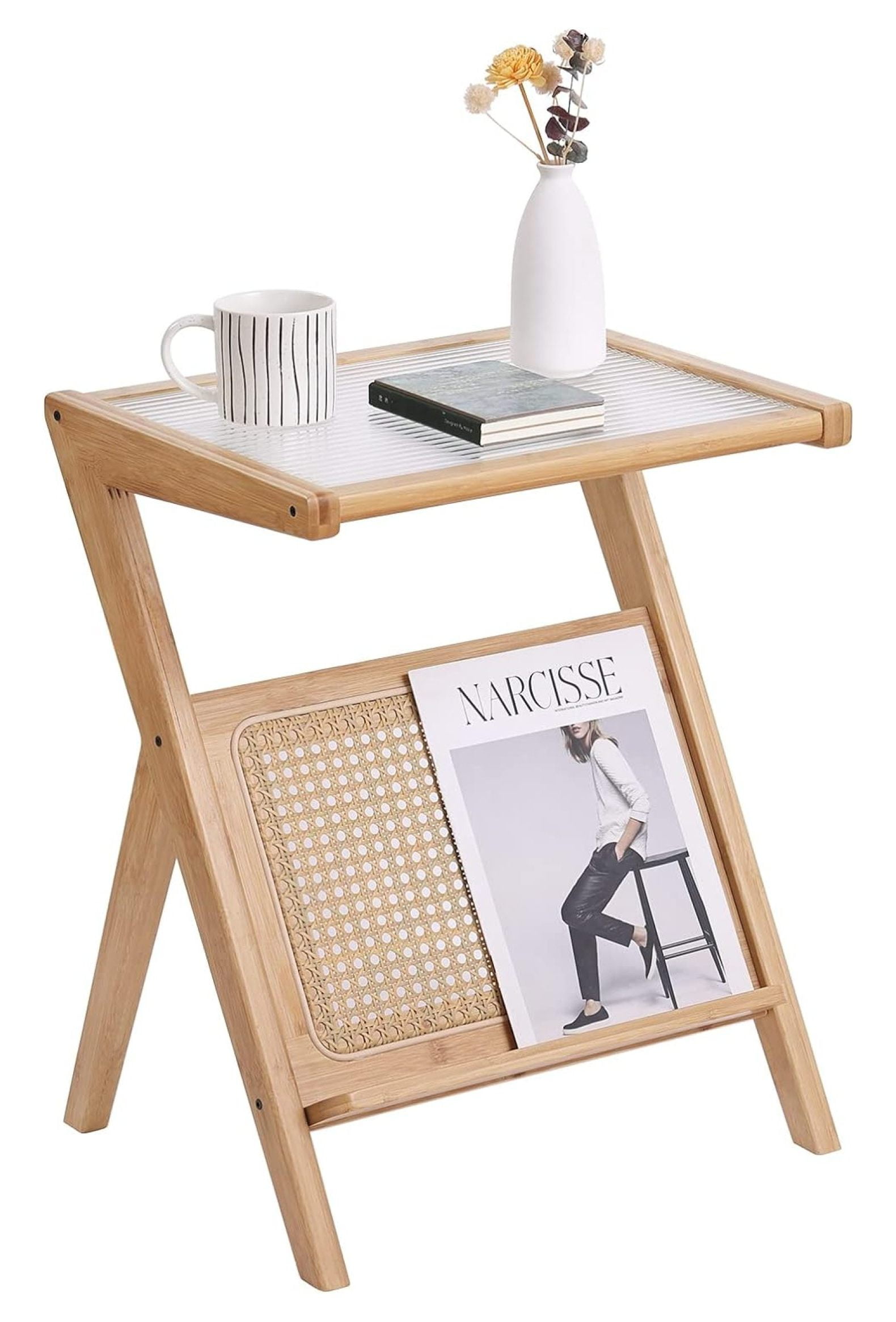 Rattan Side Table, Vintage End Table, Bamboo Nightstand Side Table, 14 ...