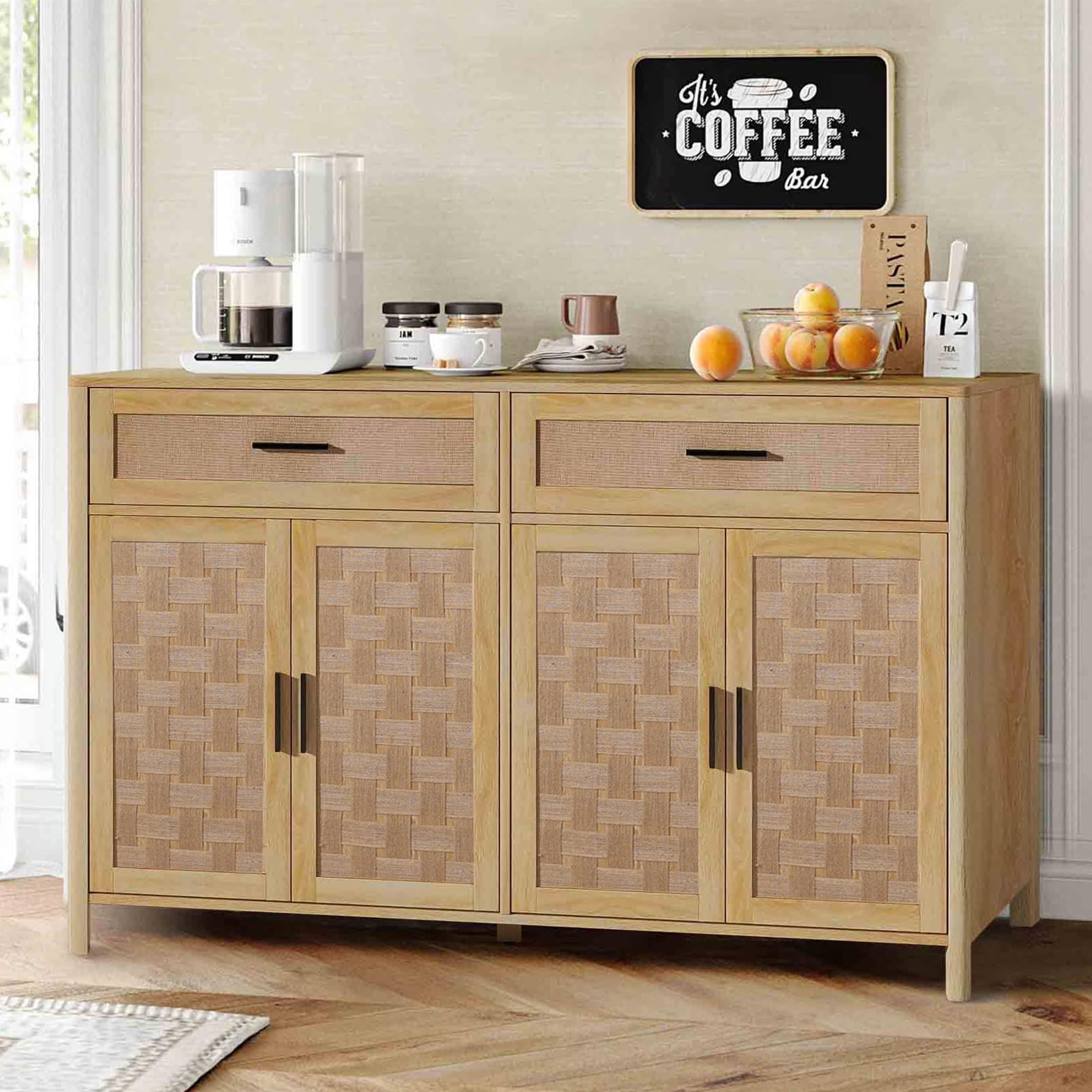 Rattan Sideboard Accent Storage Cabinet, Freestanding Kitchen Buffet ...