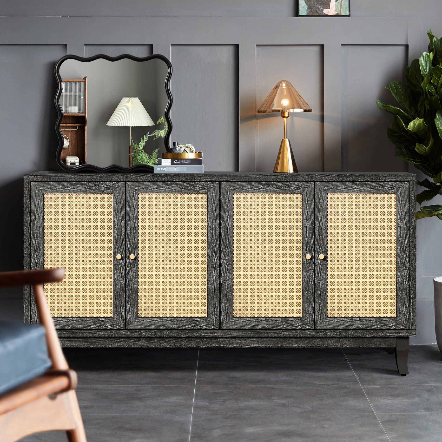 Rattan Sideboard Buffer Cabinet | Decorative Storage for Living Room ...