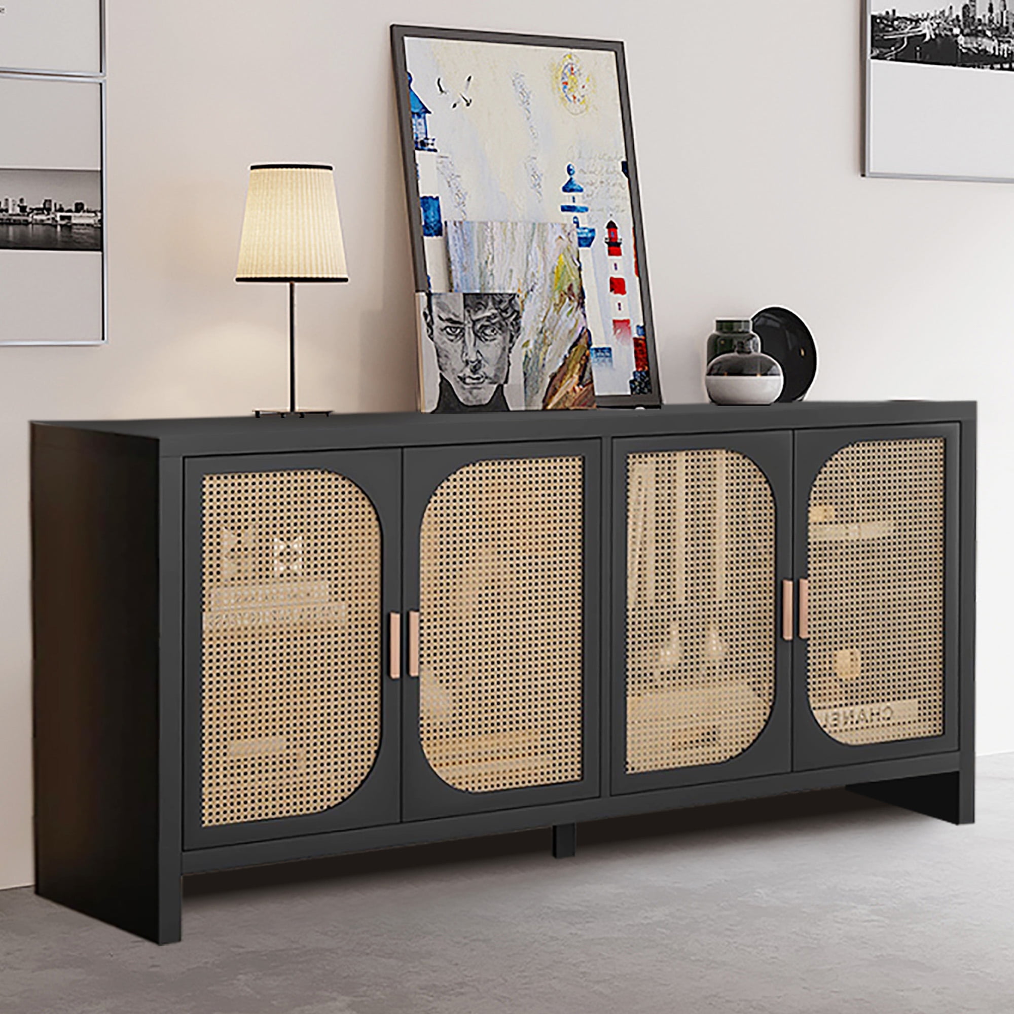 Rattan Sideboard Buffet, Accent Cabinet with Doors, Kitchen Sideboard ...