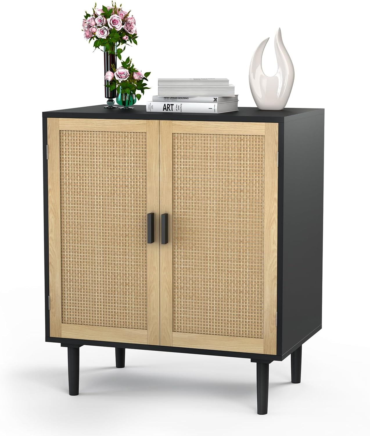 Rattan Sideboard Buffet Cabinet | Kitchen Storage Dresser with Rattan ...