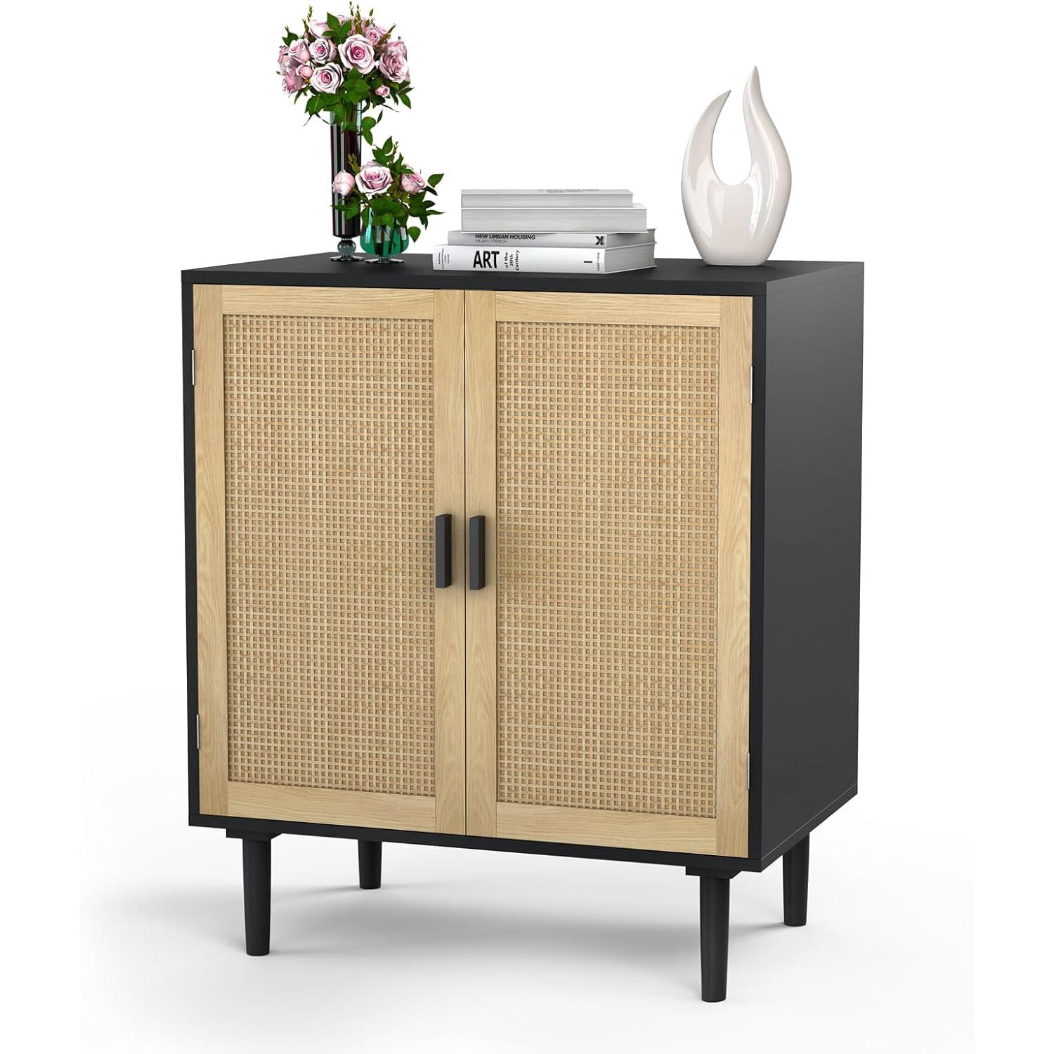 Rattan Sideboard Buffet Cabinet | Kitchen Storage Dresser with Rattan ...