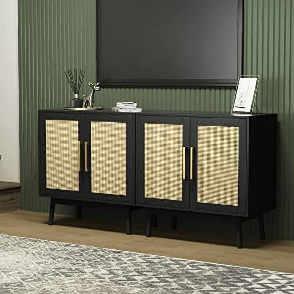 Rattan Sideboard Buffet Cabinet White Cabinet with Rattan Doors and ...