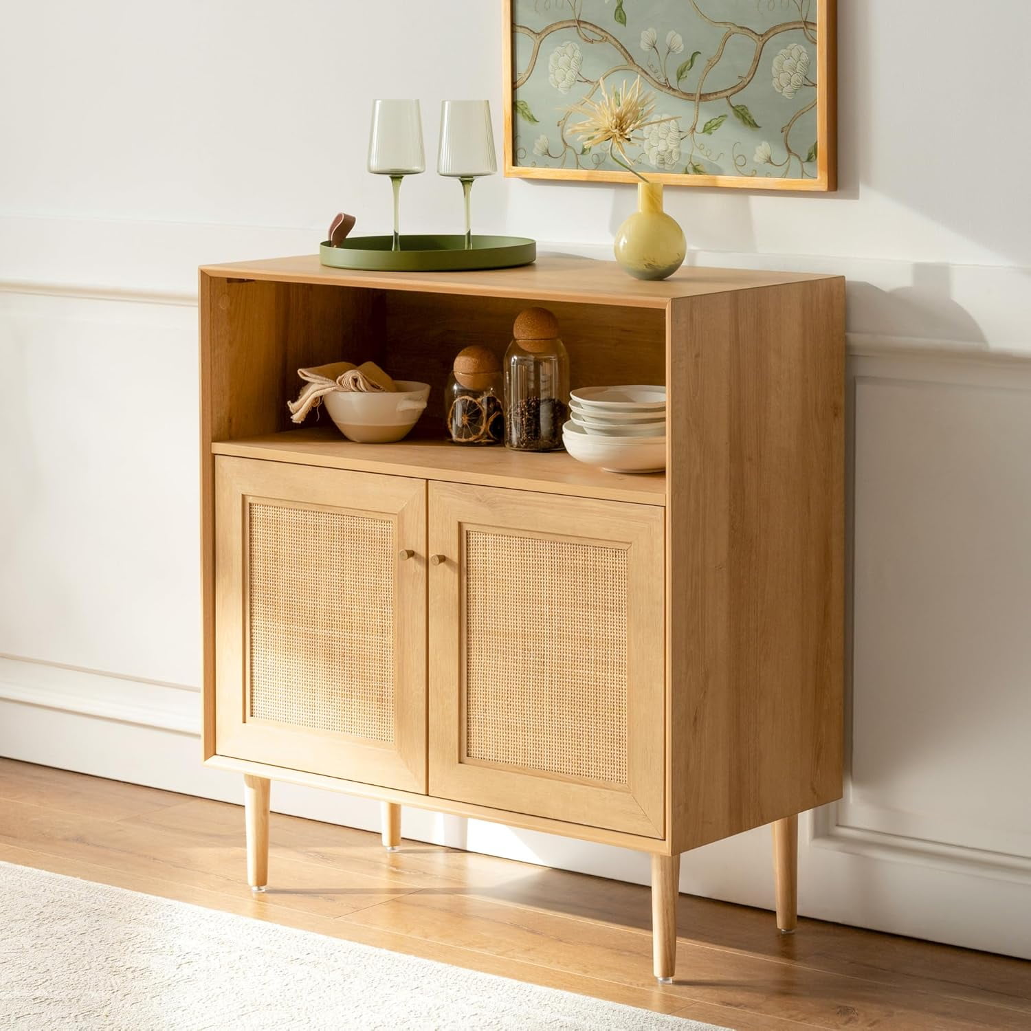 Rattan Sideboard Cabinet, Boho Buffet Storage Cabinet Farmhouse ...