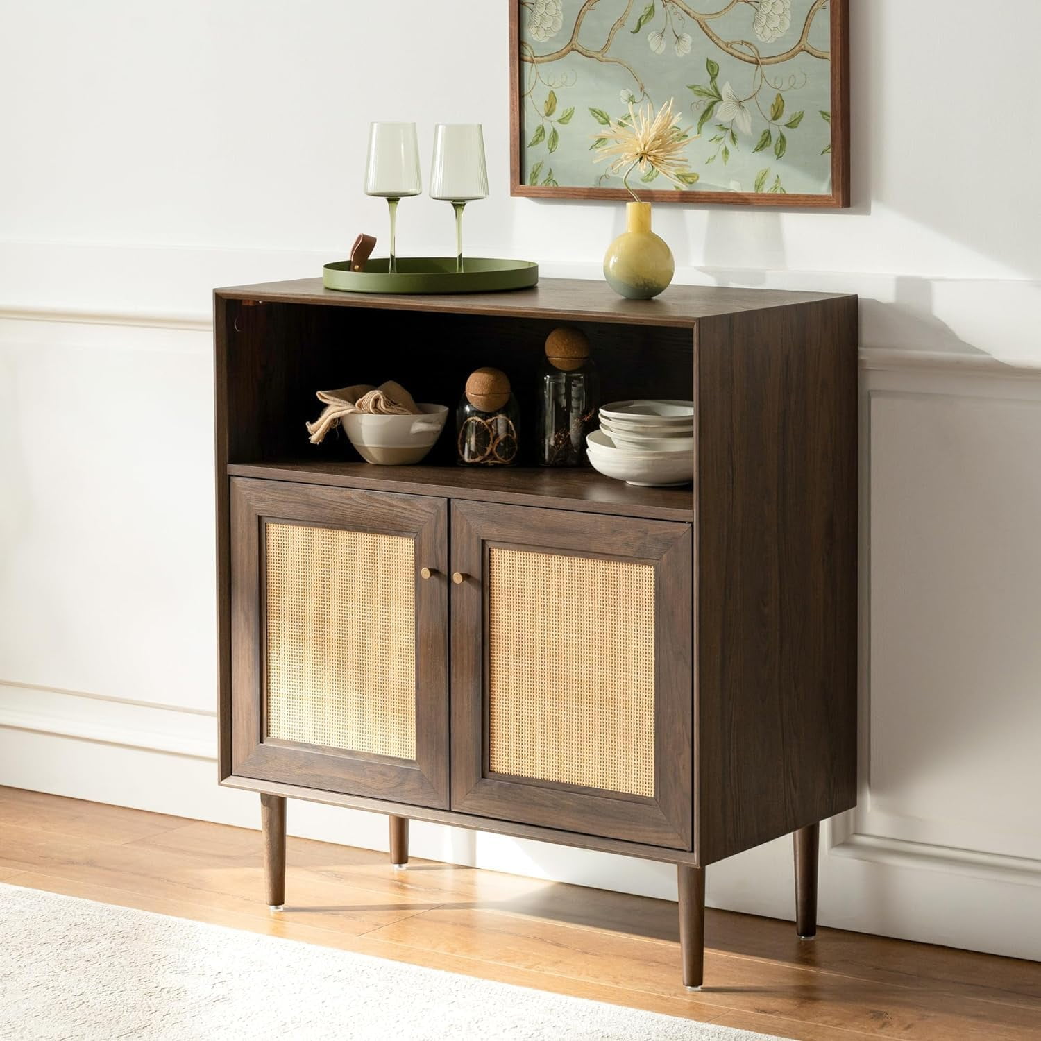 Rattan Sideboard Cabinet, Boho Buffet Storage Cabinet Farmhouse ...