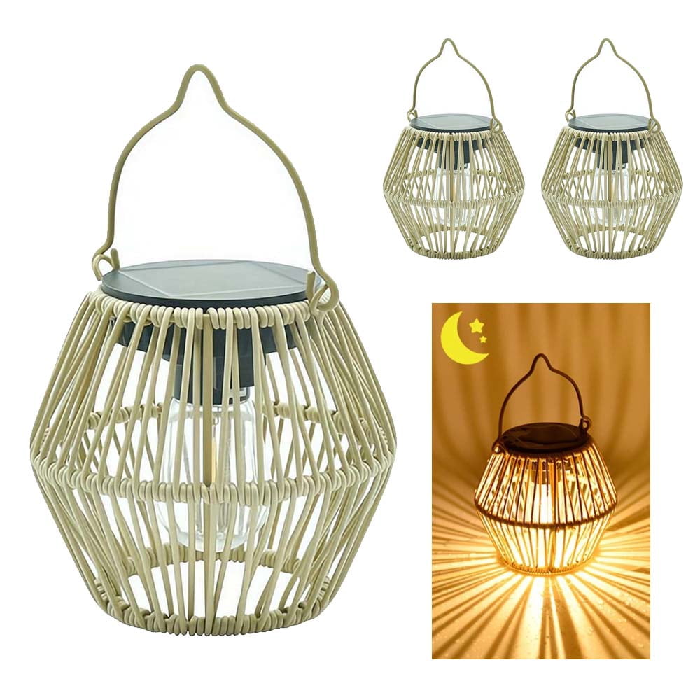 Rattan Solar Lanterns Outdoor Waterproof: 2 Pack Hanging Solar Lights ...