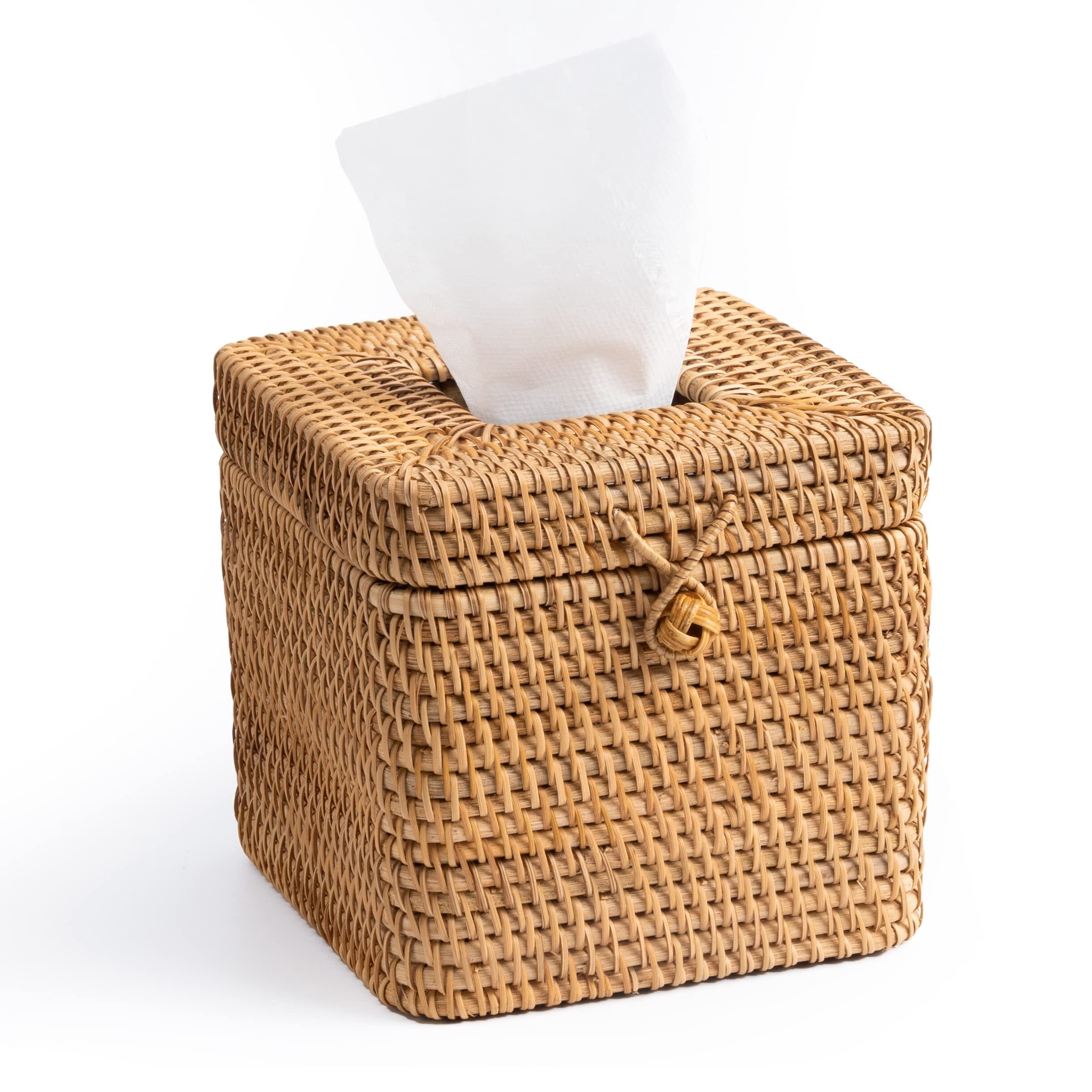 Rattan Square Tissue Box Cover- 5.7" x 5.7" x 5"-Decorative Woven ...