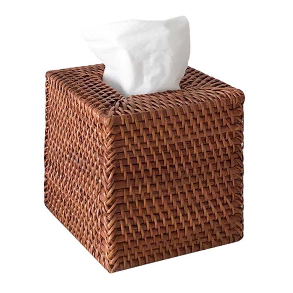 Pomoko Rattan Square Tissue Box Cover, Decorative Woven Facial Tissue ...