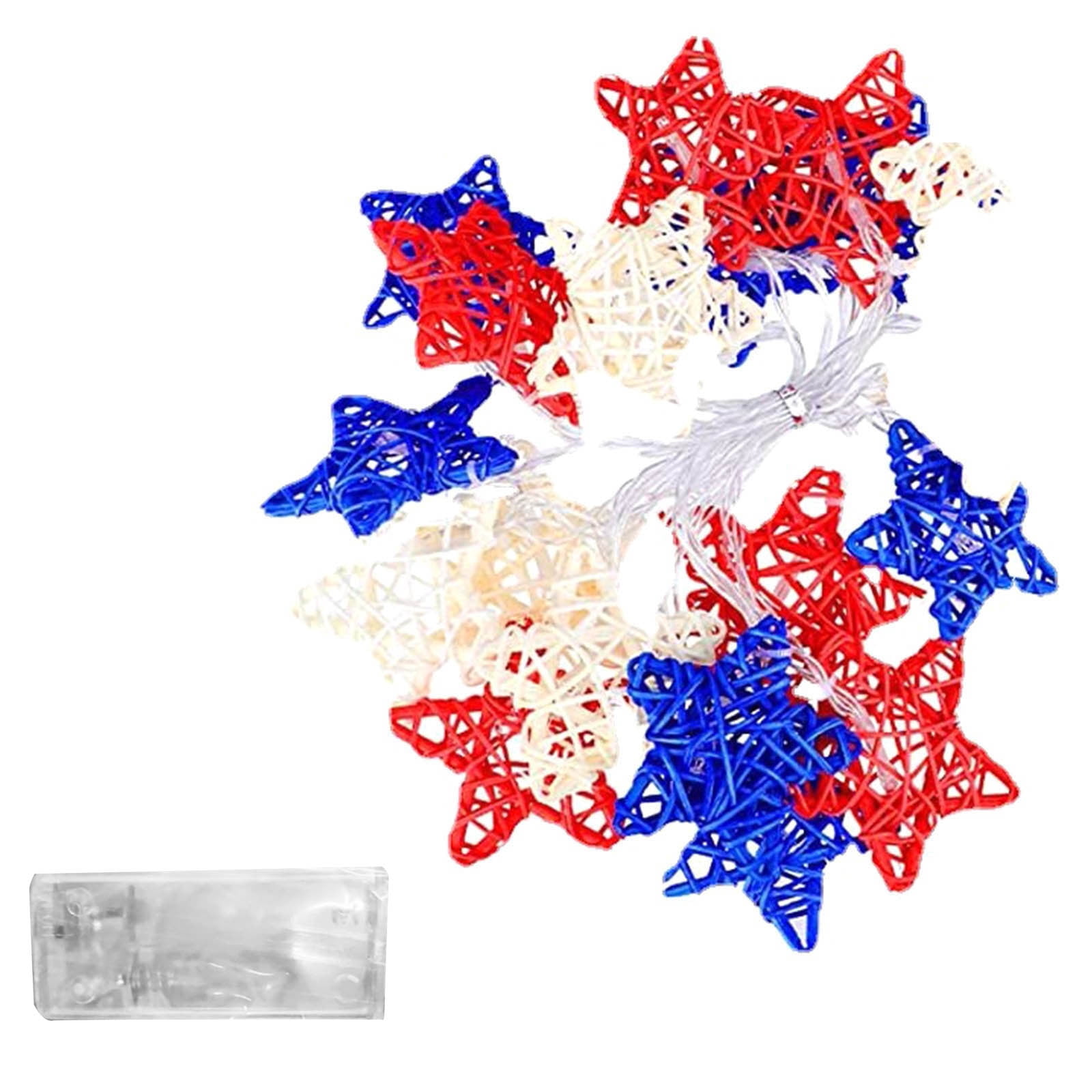 Rattan Star String Lights with Red/White/Blue LED, Battery-Powered ...