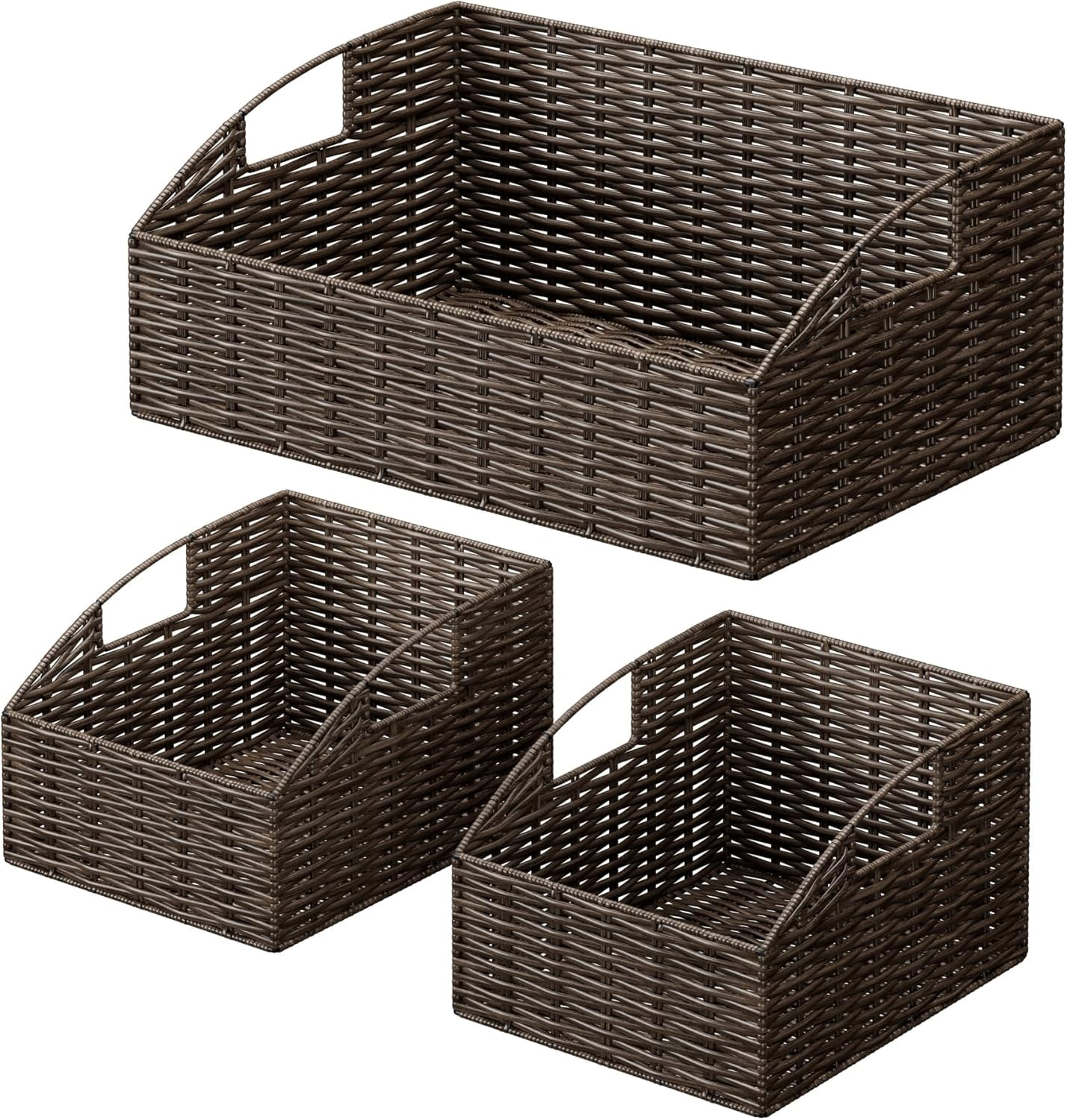 Rattan Storage Baskets, Handwoven Wicker Storage Bins with Built-in ...