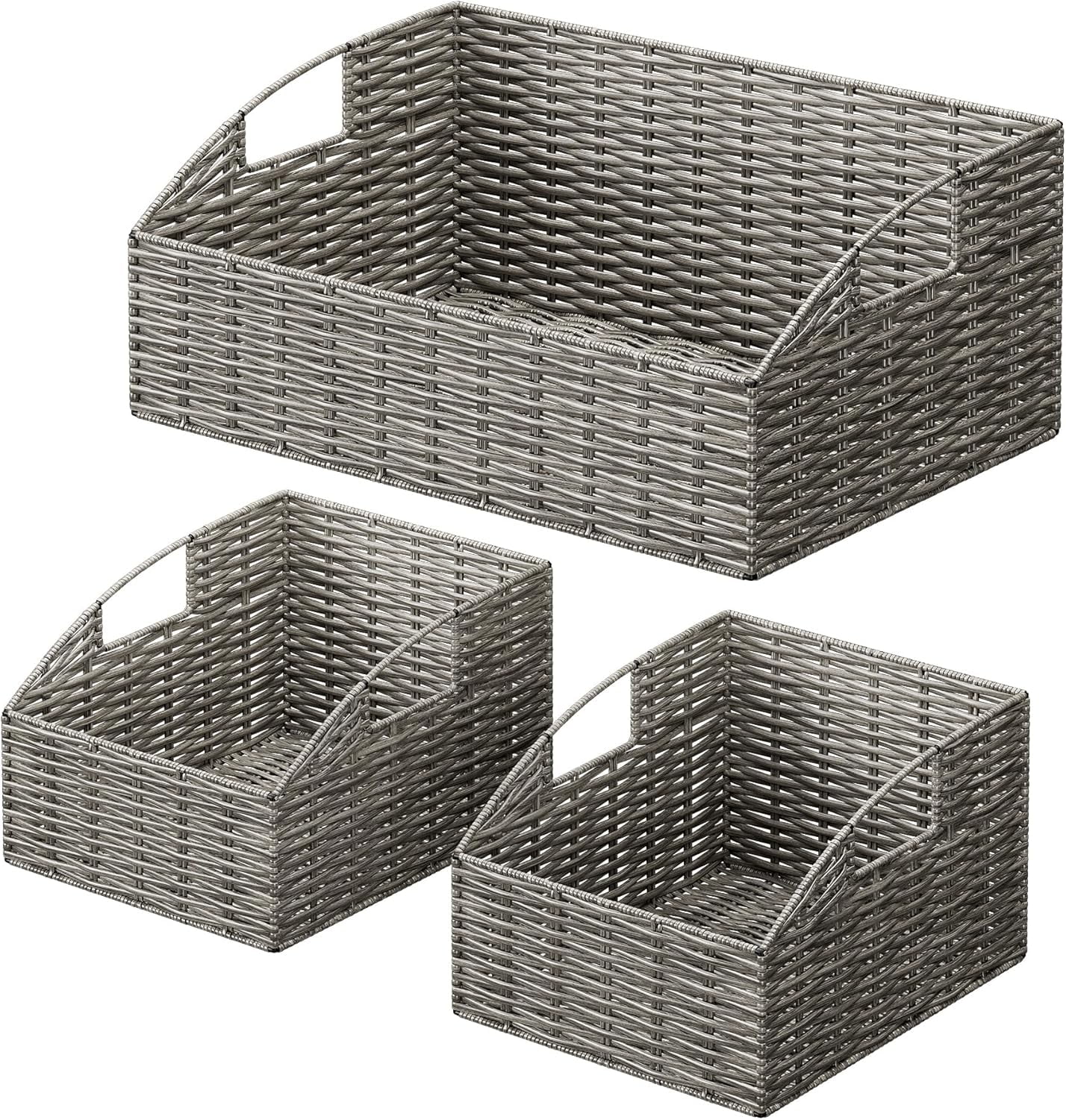 Rattan Storage Baskets, Handwoven Wicker Storage Bins with Built-in ...