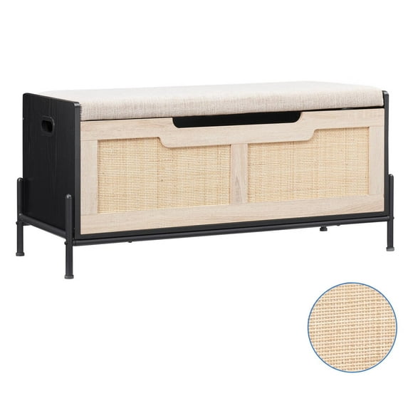 Rattan Storage Bench with Safety Hinges, Flip Top Storage Trunk Modern ...