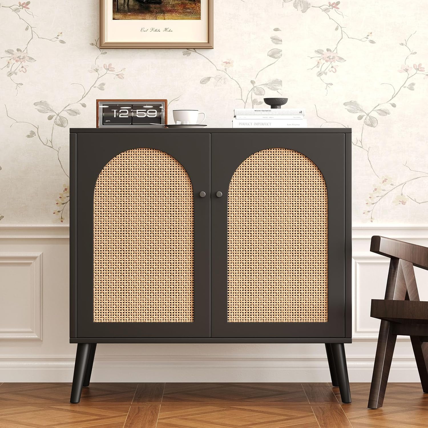 Rattan Storage Cabinet, 2-Door Oak Sideboard with Drawers, Buffet ...