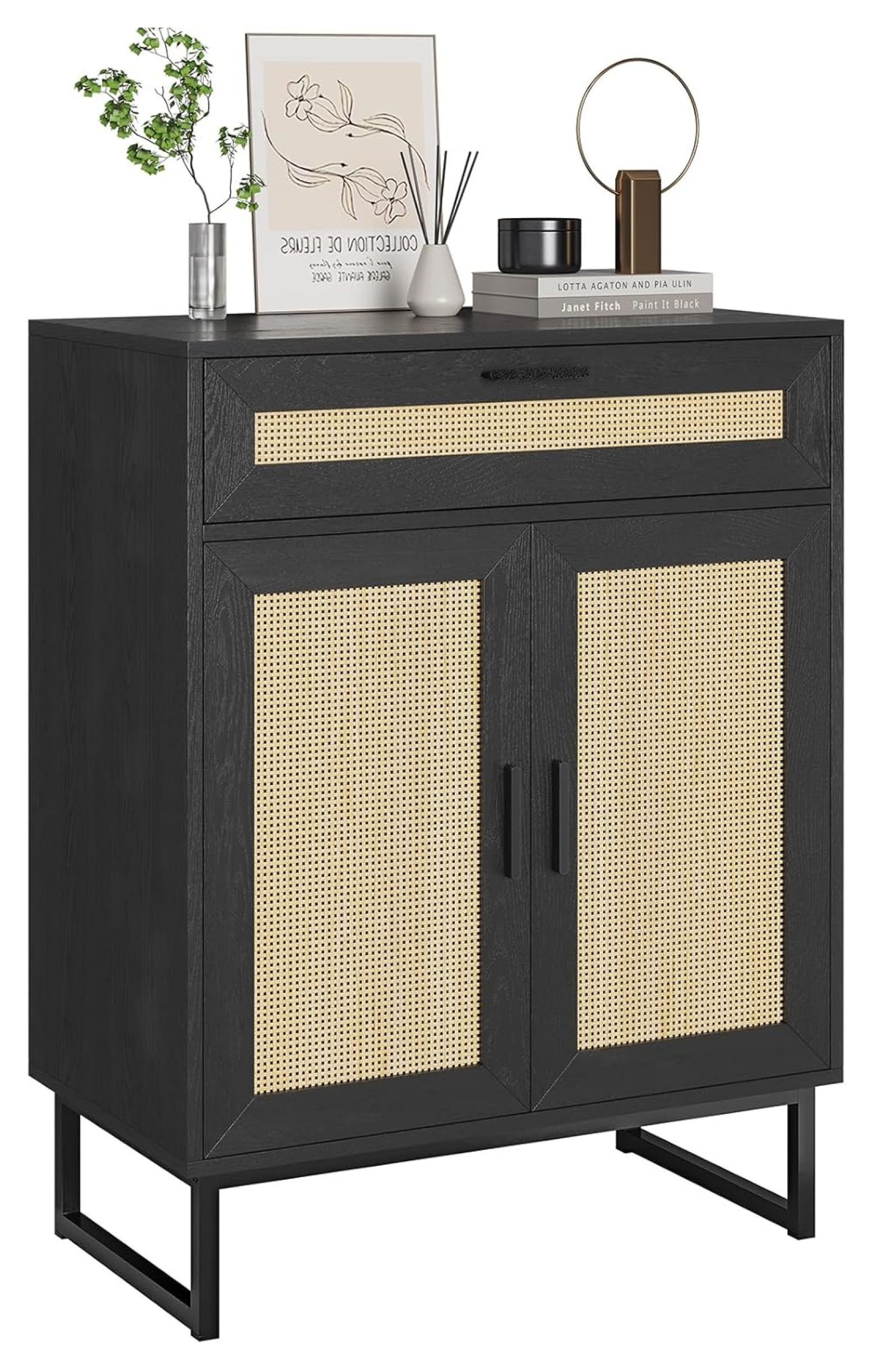 Rattan Storage Cabinet with Large Drawer, Rattan Doors Accent Cabinets ...