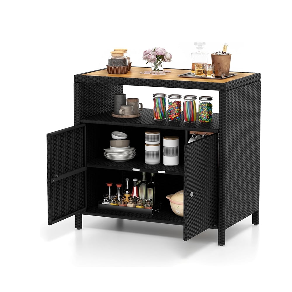 Rattan Storage Cabinet, Outdoor Patio joy Buffet Cabinet, Open ...