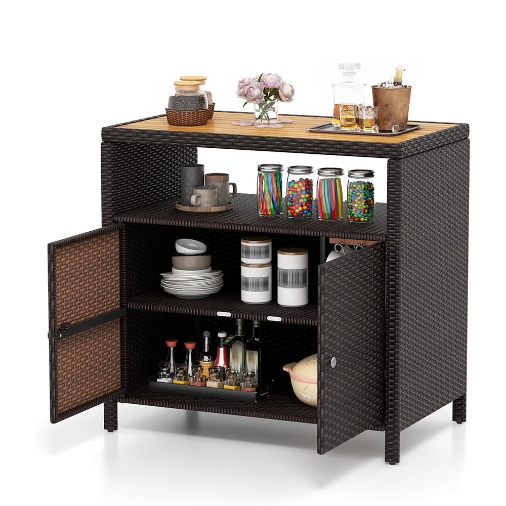 Rattan Storage Cabinet, Patio Buffet Cabinet with Compartment & Shelf ...
