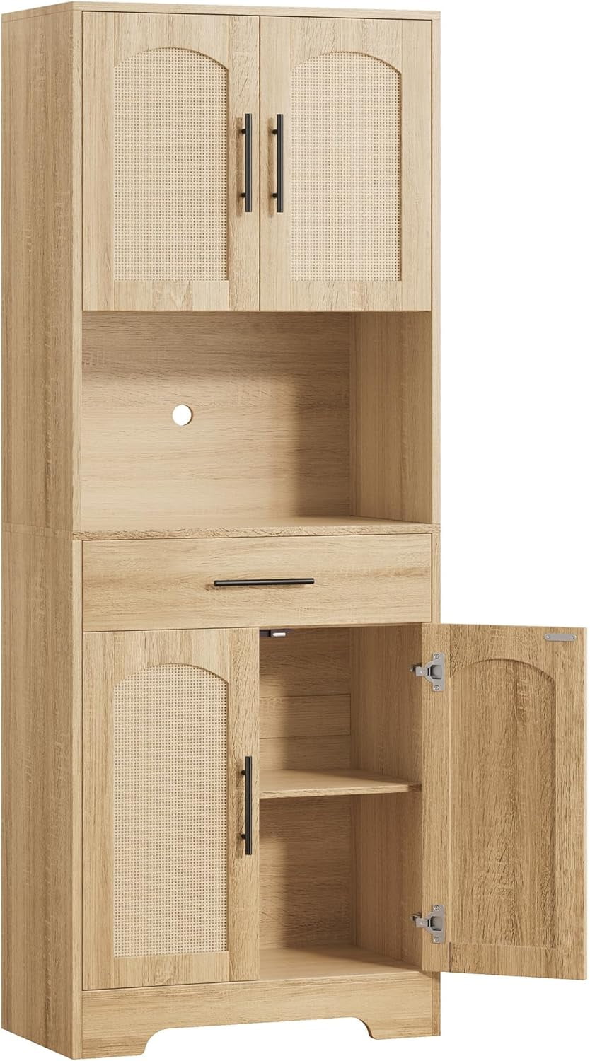 Rattan Storage Cabinet, Tall Storage Cabinet with Doors and Shelves ...